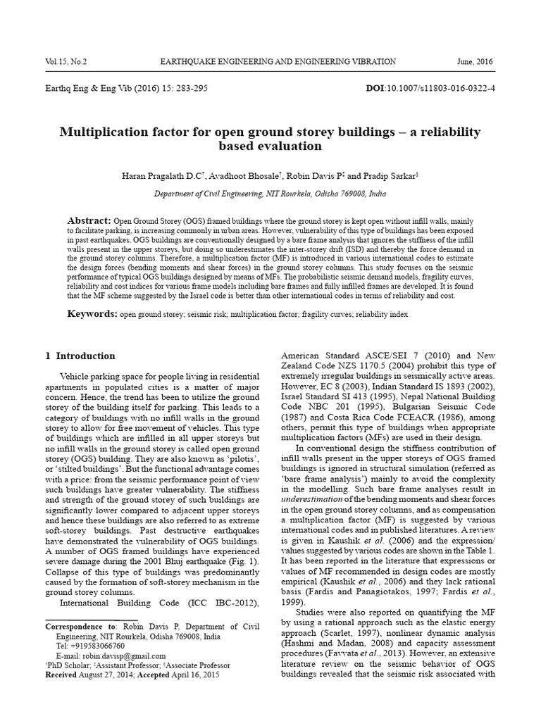 21 Sensitivity And Reliability Analysis Of Pdf Earthquake Engineering Reliability Engineering