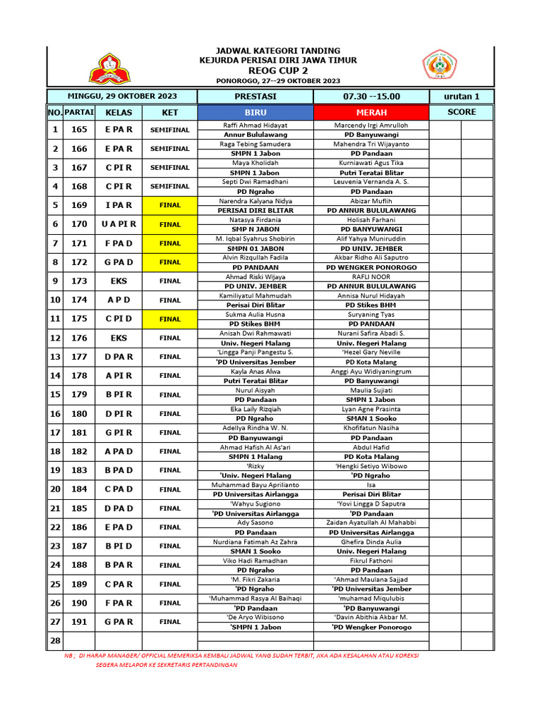 Jadwal Minggu 29 Okt | PDF