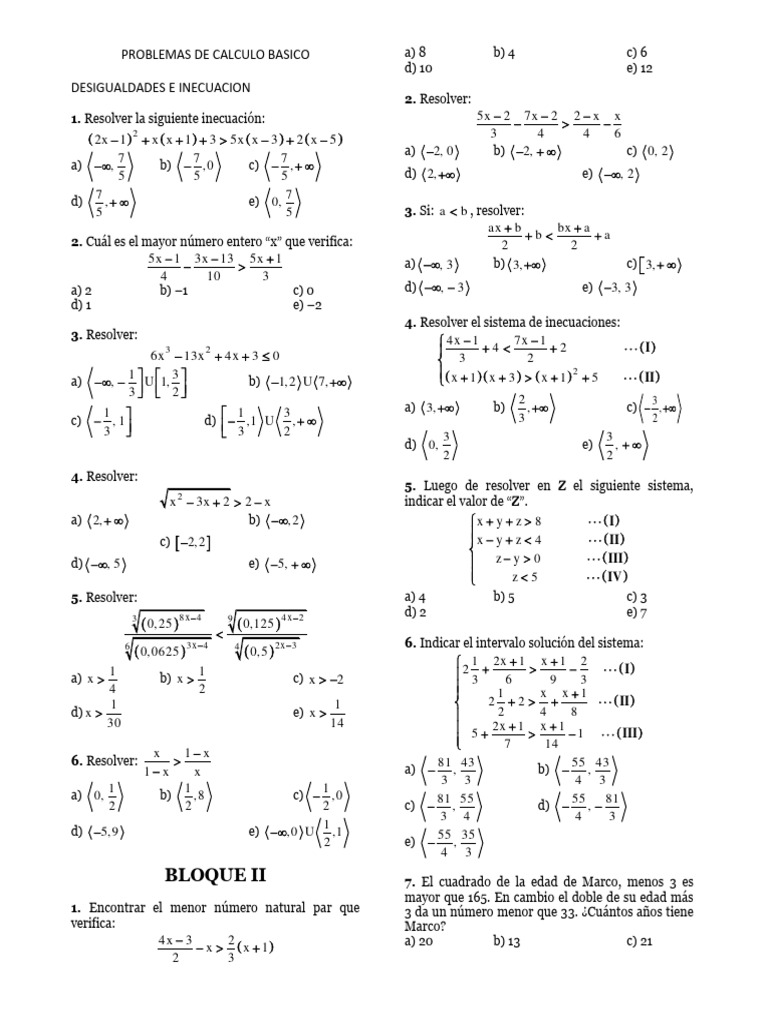 Problemas de Calculo Basico | PDF | Matemáticas | Matemática Elemental