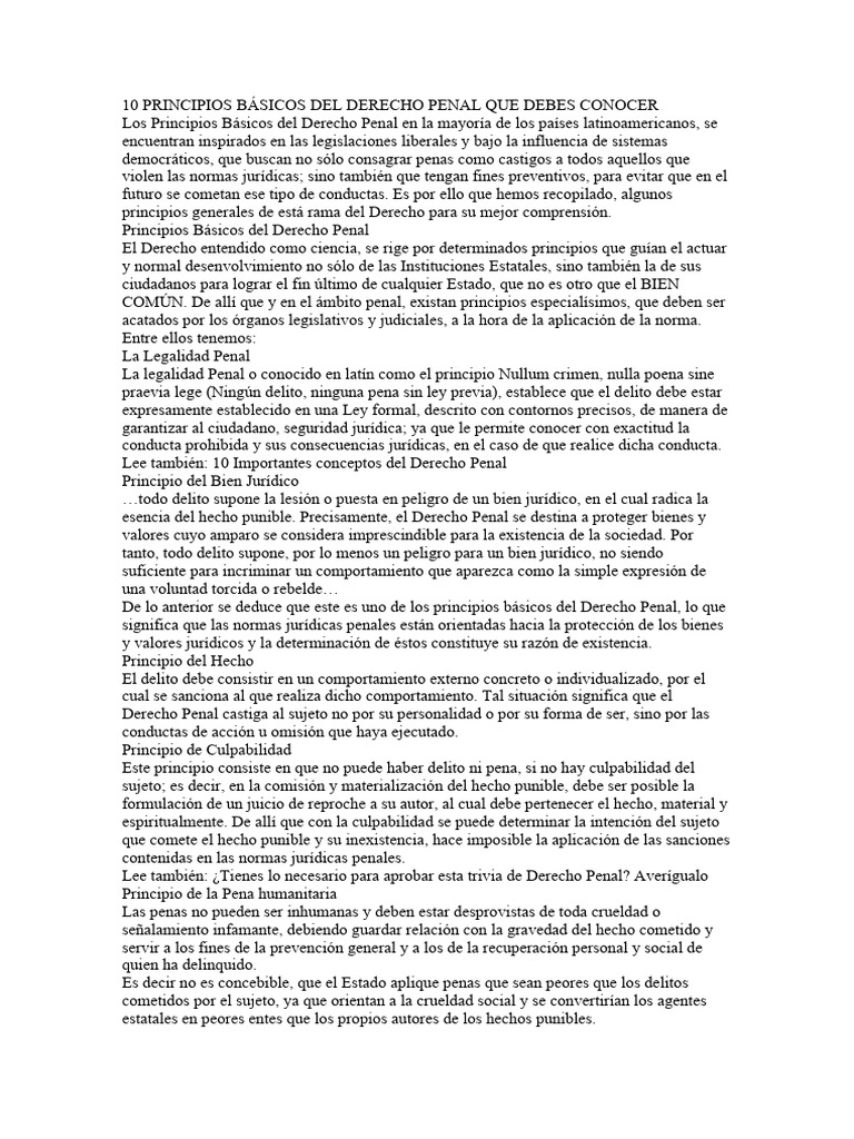 10 Principios Básicos Del Derecho Penal Que Debes Conocer Pdf