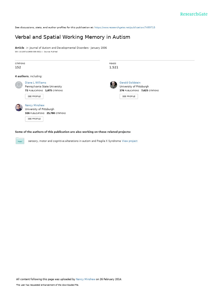 Verbal and Spatial Working Memory in Autism | PDF | Working Memory | Autism Spectrum