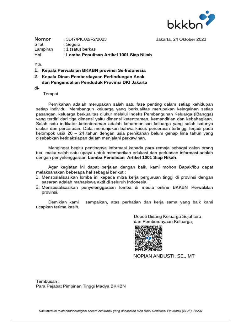 Lomba Penulisan Artikel 1001 Siap Nikah Untuk Kaper BKKBN Se-Indonesia | PDF | Ilmu Sosial