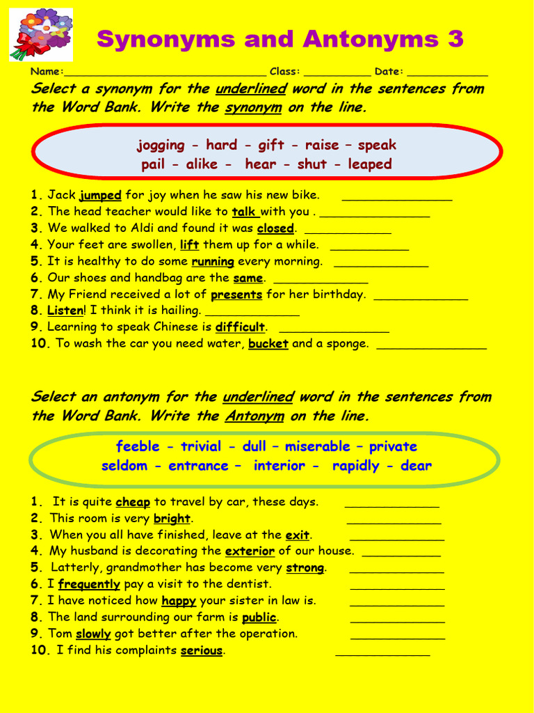 Synonyms Vs Antonyms 3 - 98505 | PDF