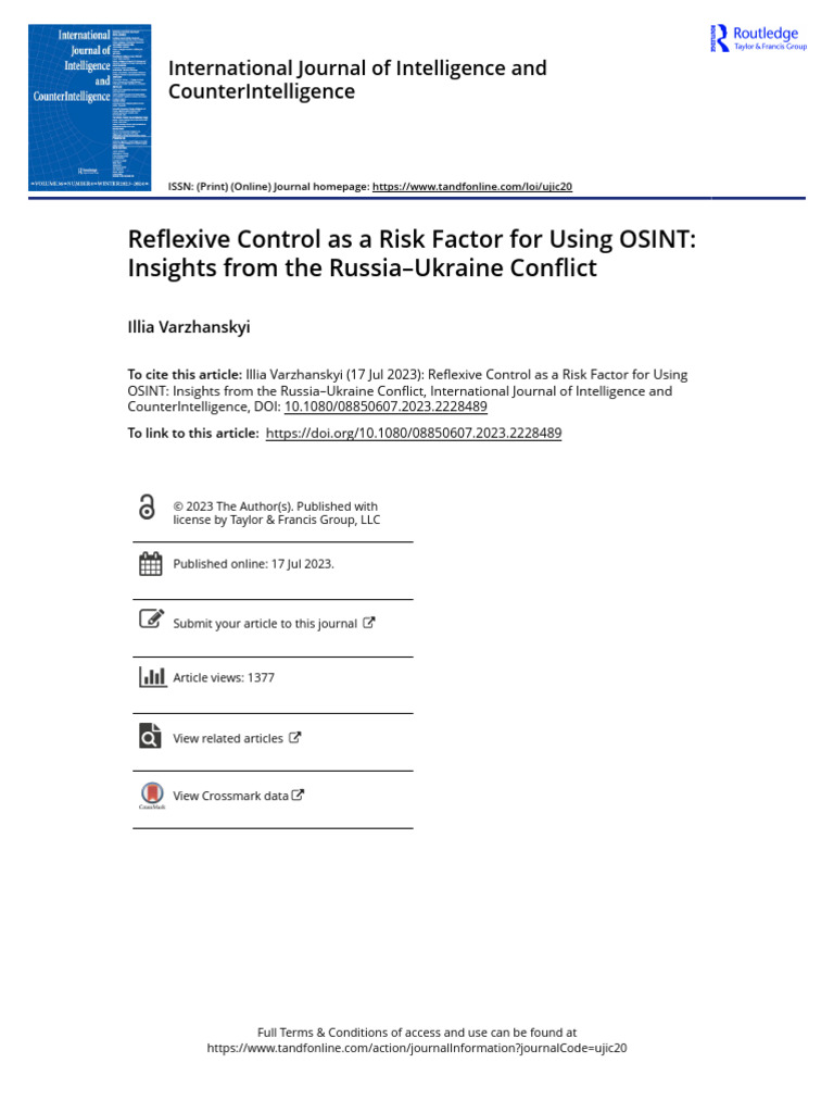 Reflexive Control As A Risk Factor For Using OSINT Insights From The Russia Ukraine Conflict | PDF