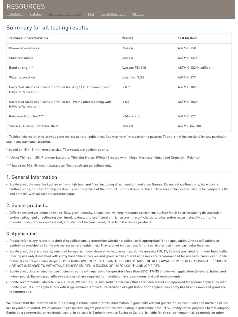 Technical Information - Sonite Innovative Surfaces | PDF