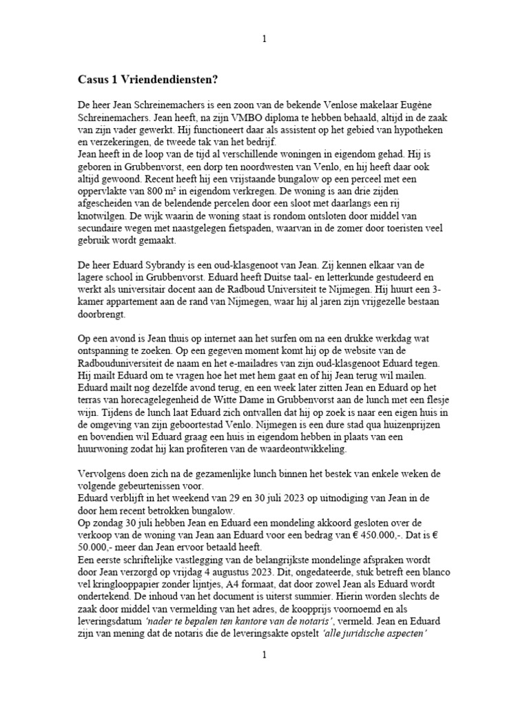 Casus 1 Vriendendienst | PDF