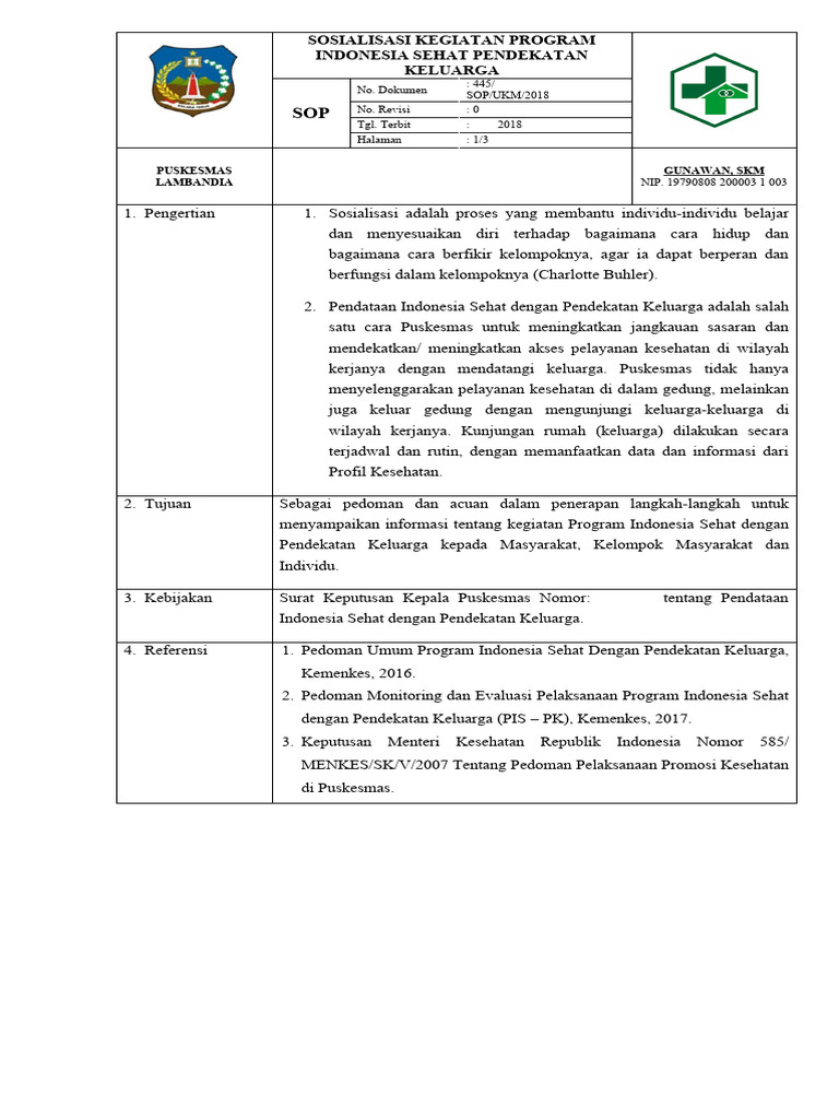 Sop Sosialisasi Pis PK | PDF