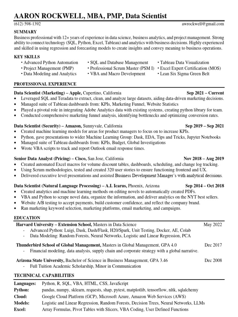 Aaron Rockwell: Data Scientist Resume | PDF | Analytics | Data Science