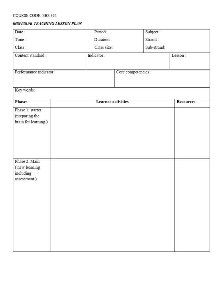 Individual Teaching Lesson Plan Template | PDF