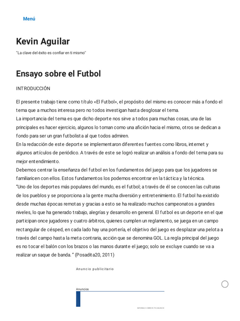 Ensayo Sobre El Futbol - Kevin Aguilar | PDF | Asociación de Futbol ...