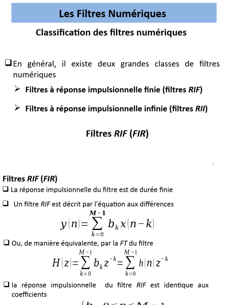 Chapitre 02 Filtres Numeriques Partie03 | PDF | Filtre (électronique ...