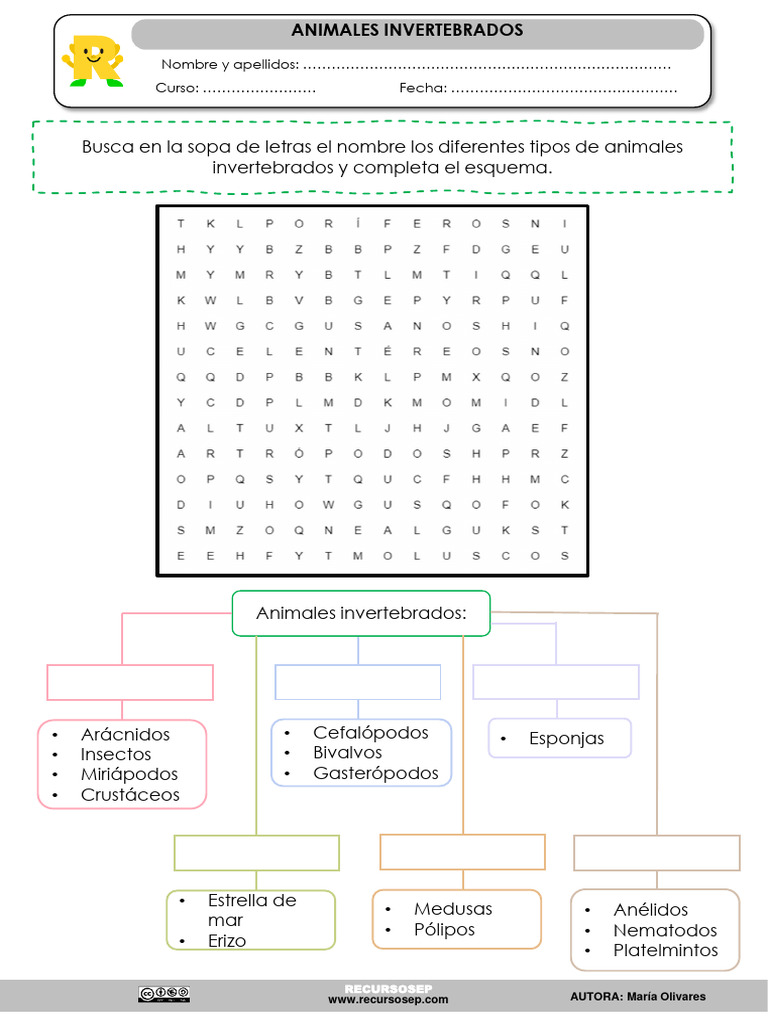 Sopa de Letras Animales Invertebrados | PDF