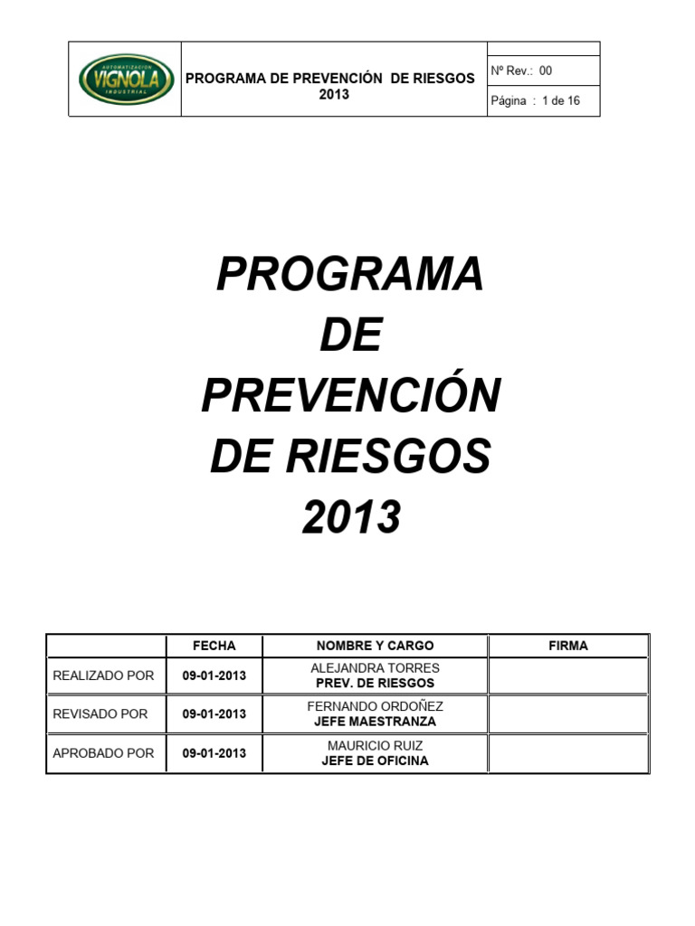Programa Prevencion de Riesgos Basico | PDF