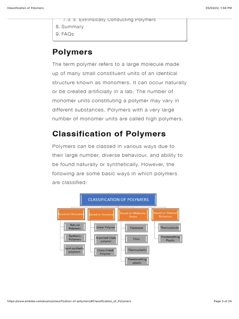 Classification of Polymers | PDF | Polymers | Thermoplastic