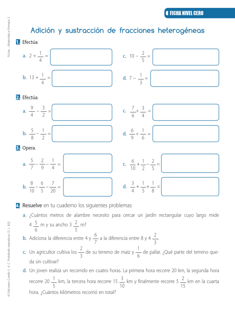 Adición y Sustracción de Fracciones Heterogéneas | PDF