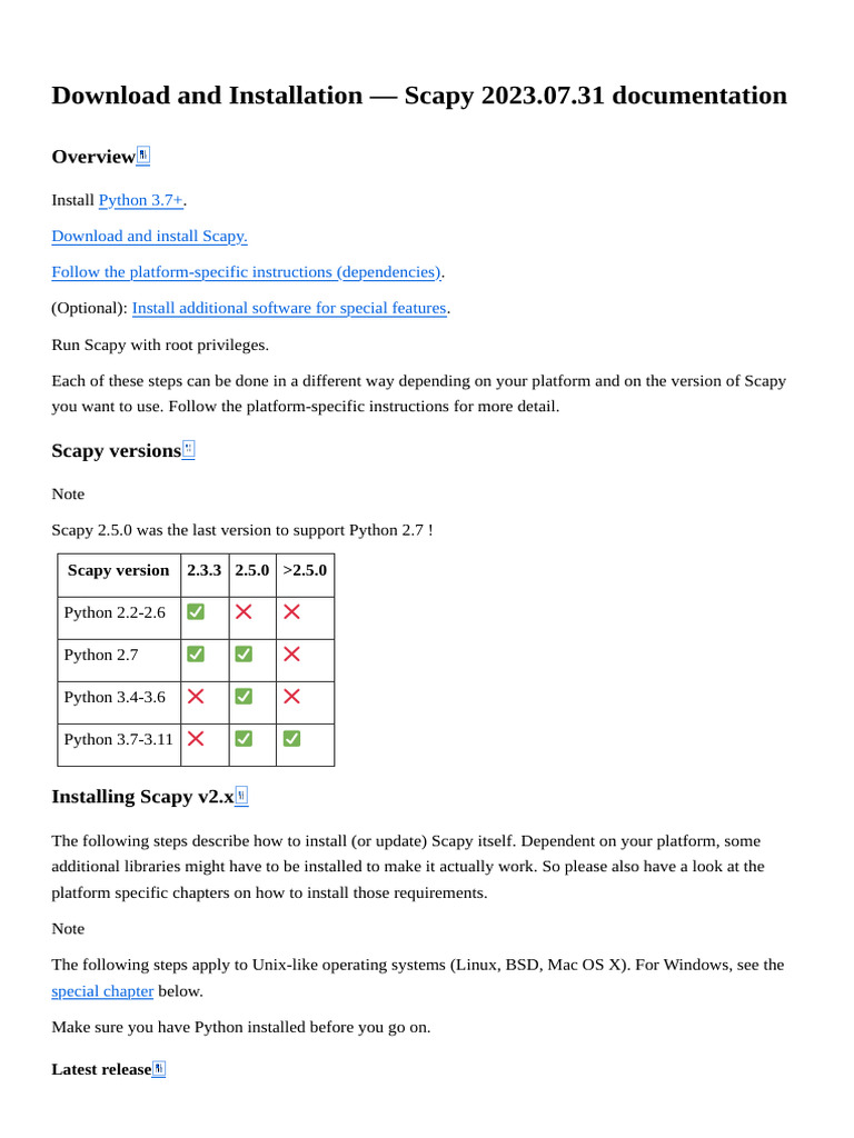 and Installation - Scapy 2023.07.31 Documentation | PDF | Python (Programming Language ...