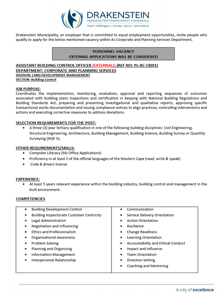 Assistant Building Control Officer - Corporate and Planning Services ...