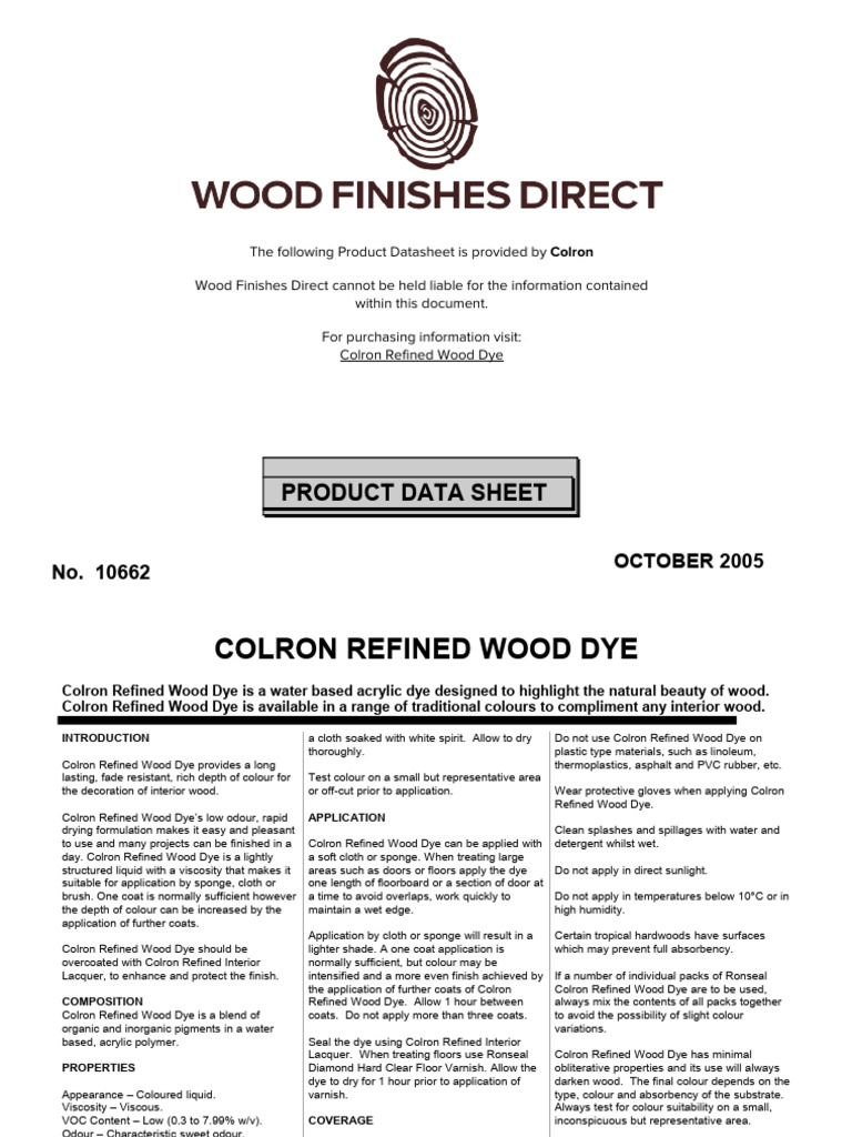 PDS Colron Refined Wood Dye | PDF | Varnish | Materials