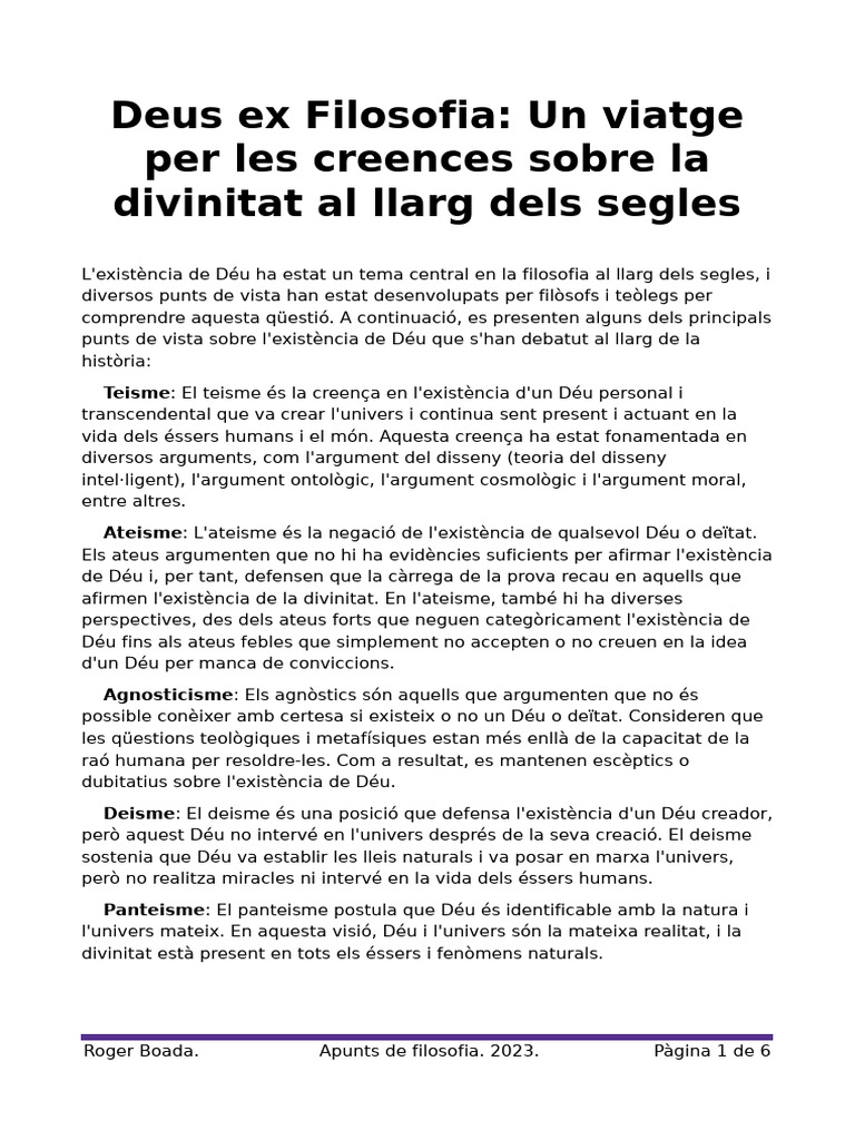Deus Ex Filosofia - Un Viatge Per Les Creences Sobre La Divinitat Al ...