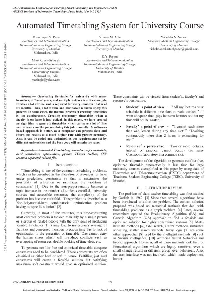 01 Automated Timetabling System For University Course | PDF