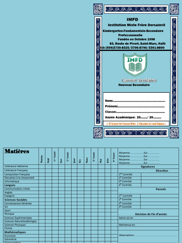 Carnet Scolaire | PDF