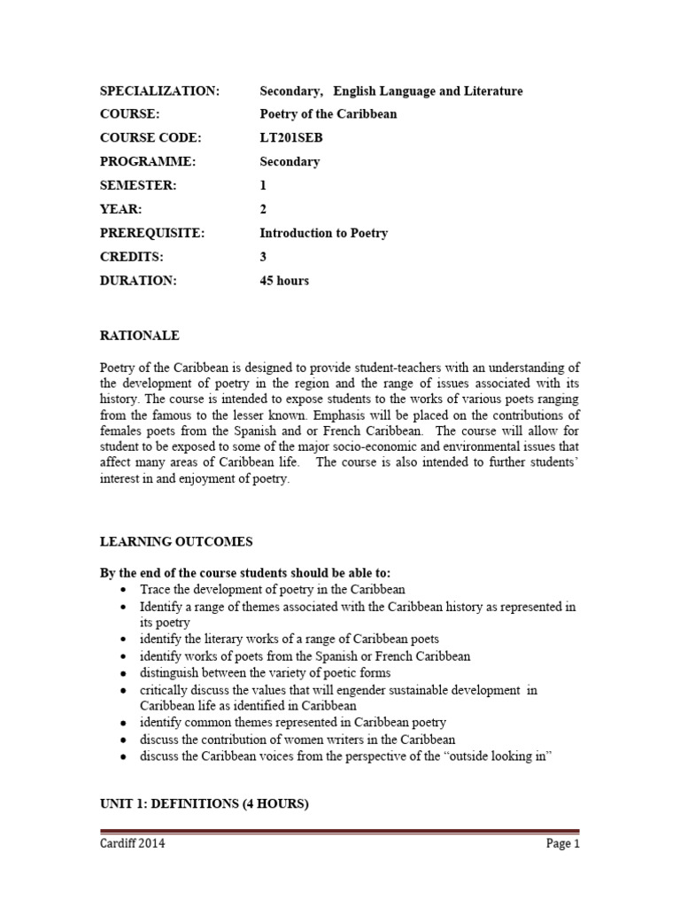 Caribbean Poetry Course Overview | PDF | Poetry