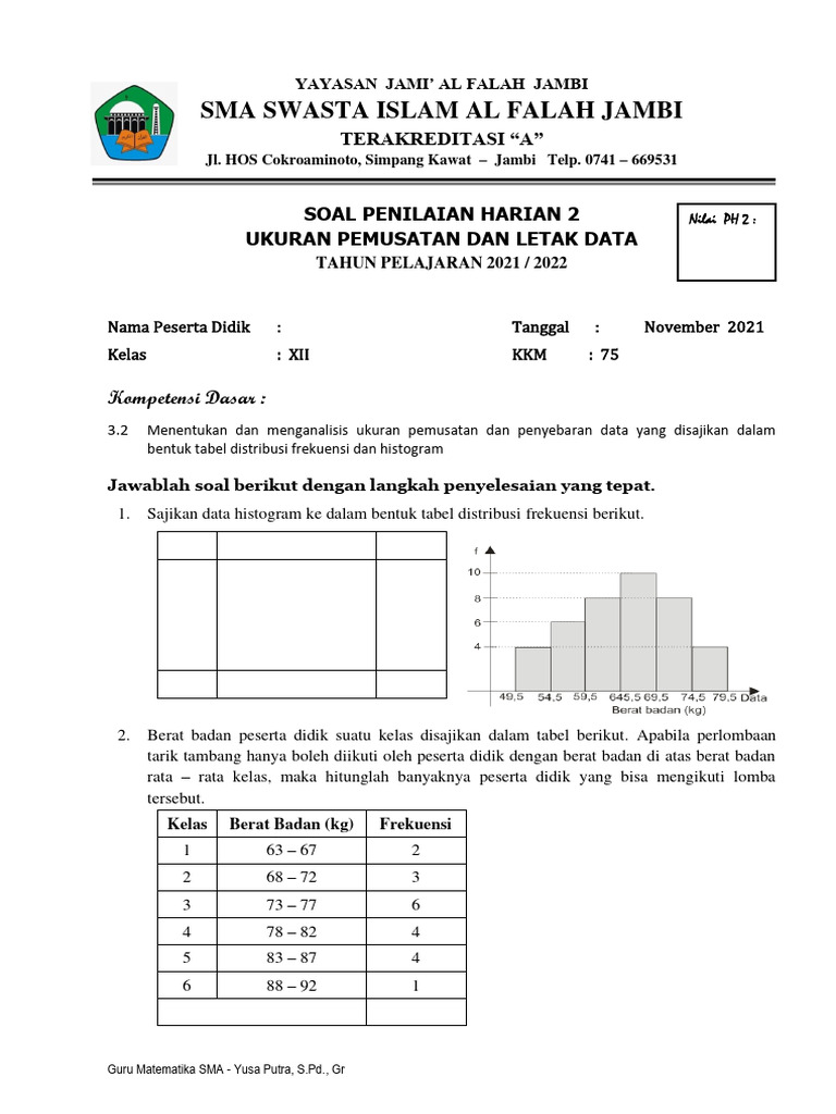 Soal PH 2 STATISTIKA Google Form | PDF