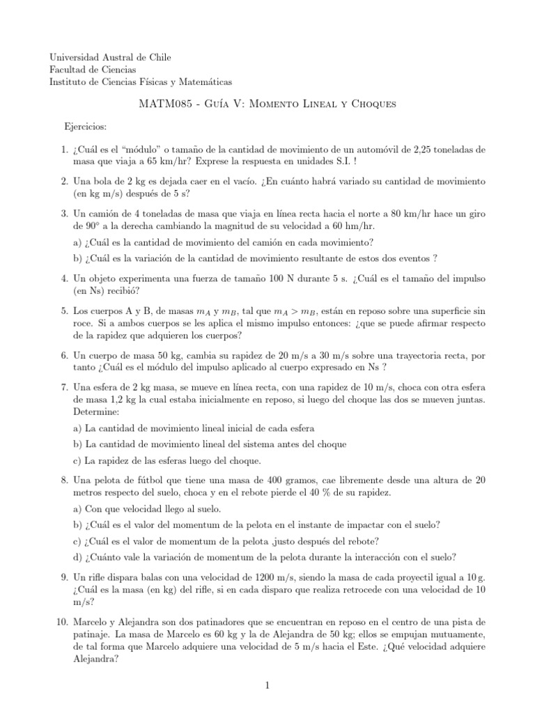 Guia5 Momento y Choques | PDF | Masa | Impulso