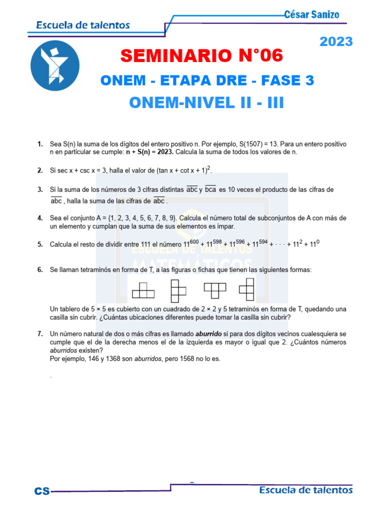 SEMINARIO N°06-TERCERA FASE ONEM II - III | PDF