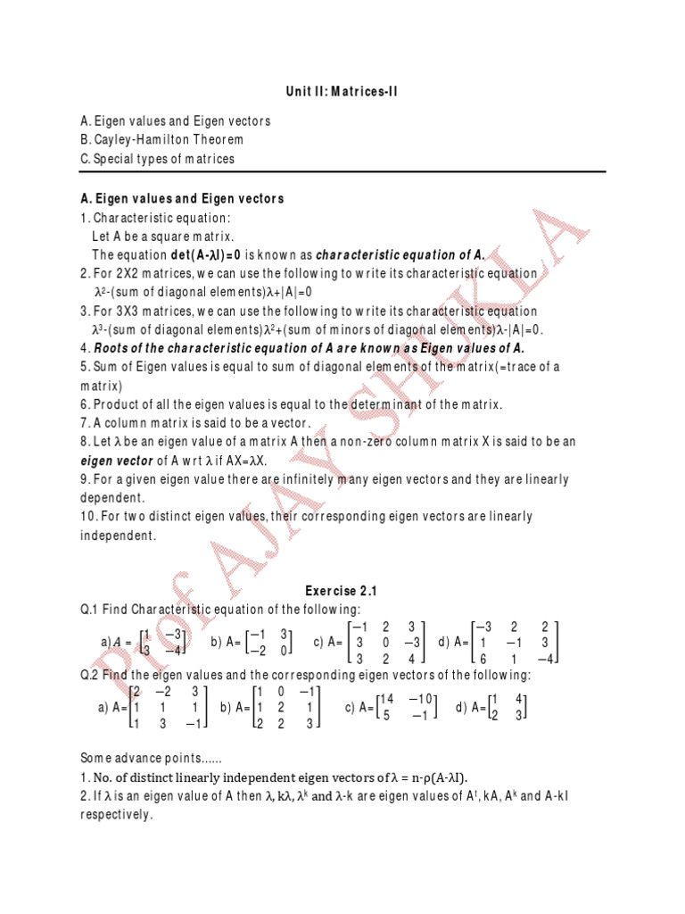 Unit 2 Matrix | PDF | Eigenvalues And Eigenvectors | Matrix (Mathematics)