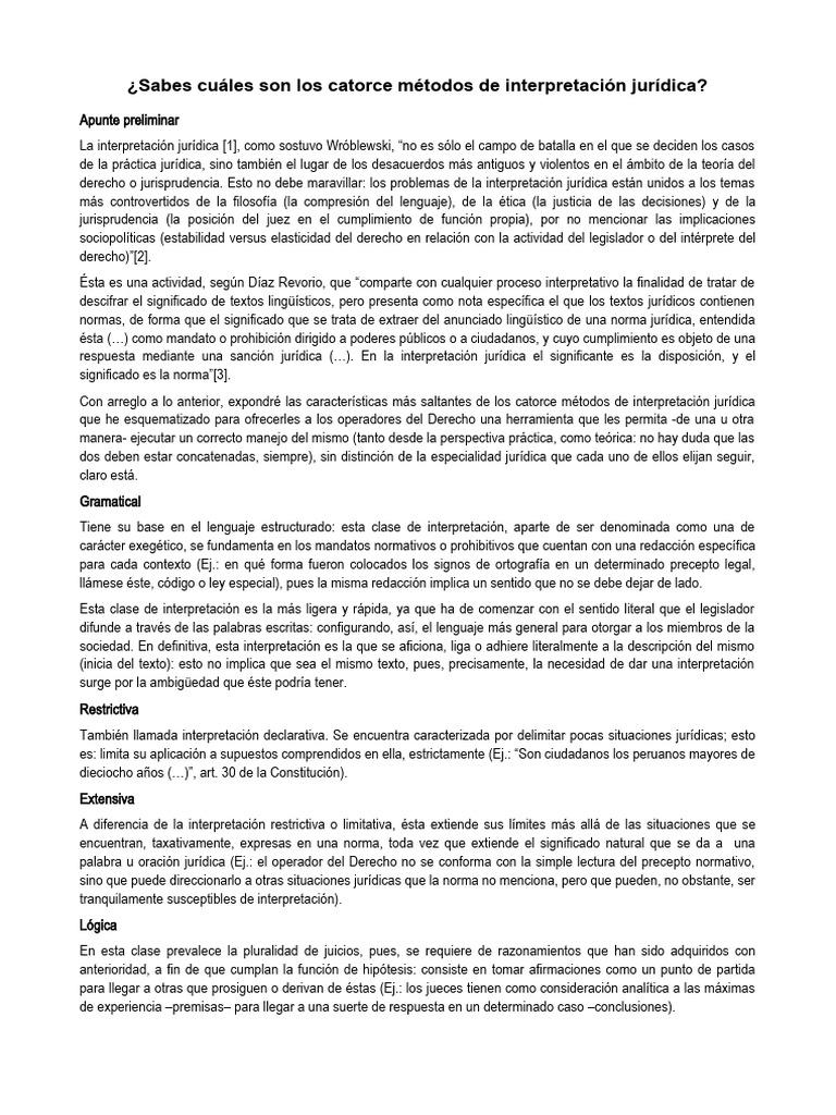 Sabes Cuáles Son Los Catorce Métodos de Interpretación Jurídica | PDF ...