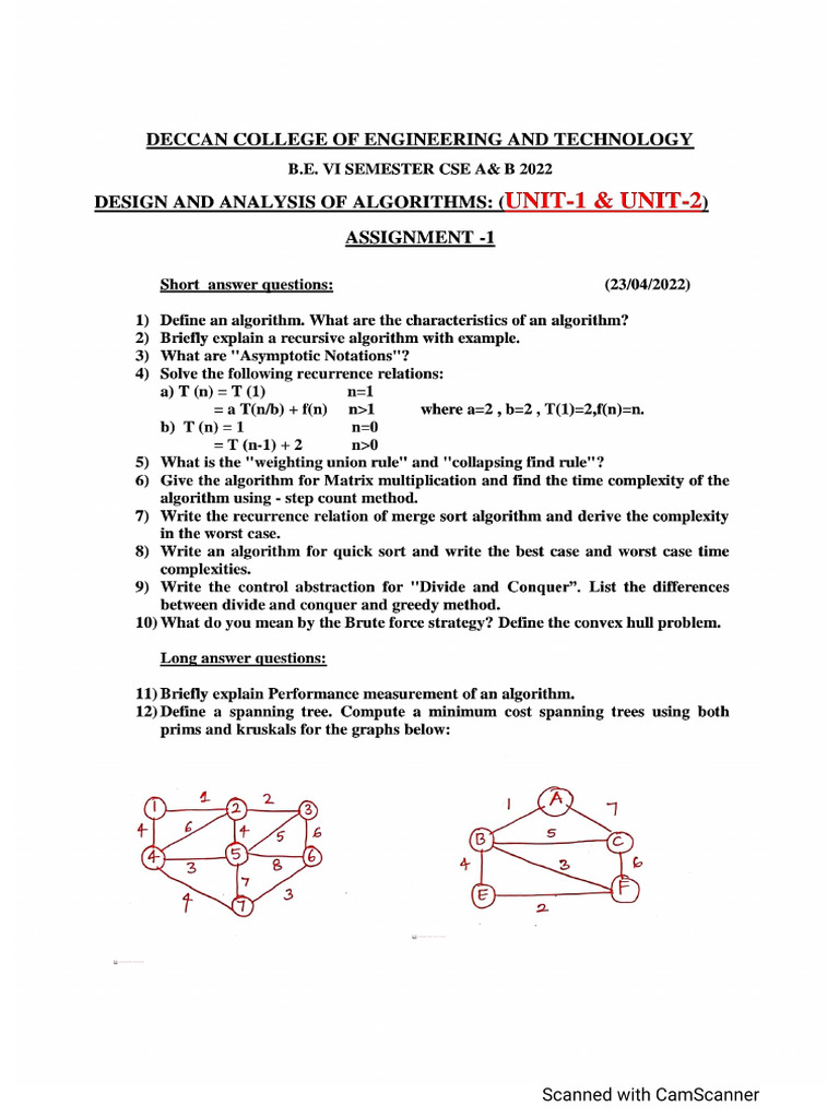 DAA Assignment-1 | PDF DAA Assignment-1 | PDF