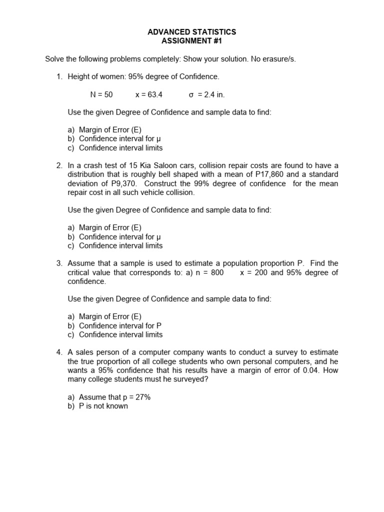 Advanced Statistics Assignment 1 Pdf