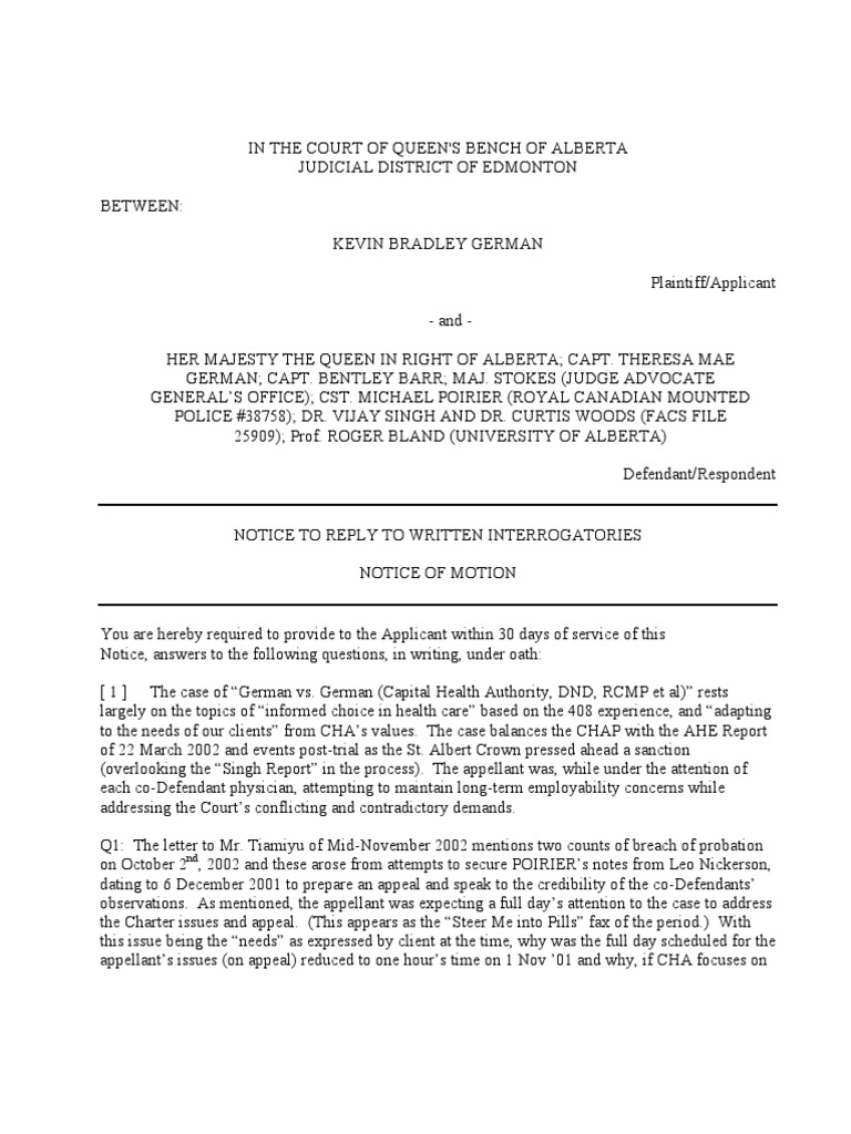 Legal Motion in German vs. Alberta Case | PDF | Interrogatories ...