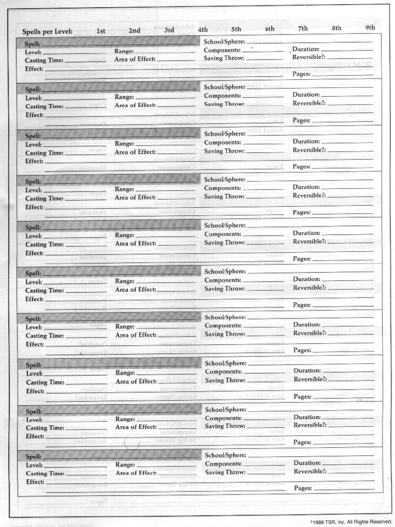 AD&D 2E Spell Sheet | PDF