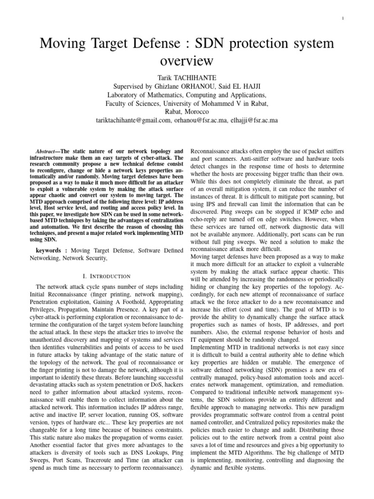Moving Target Defense SDN Protection System Overview | PDF | Computer ...