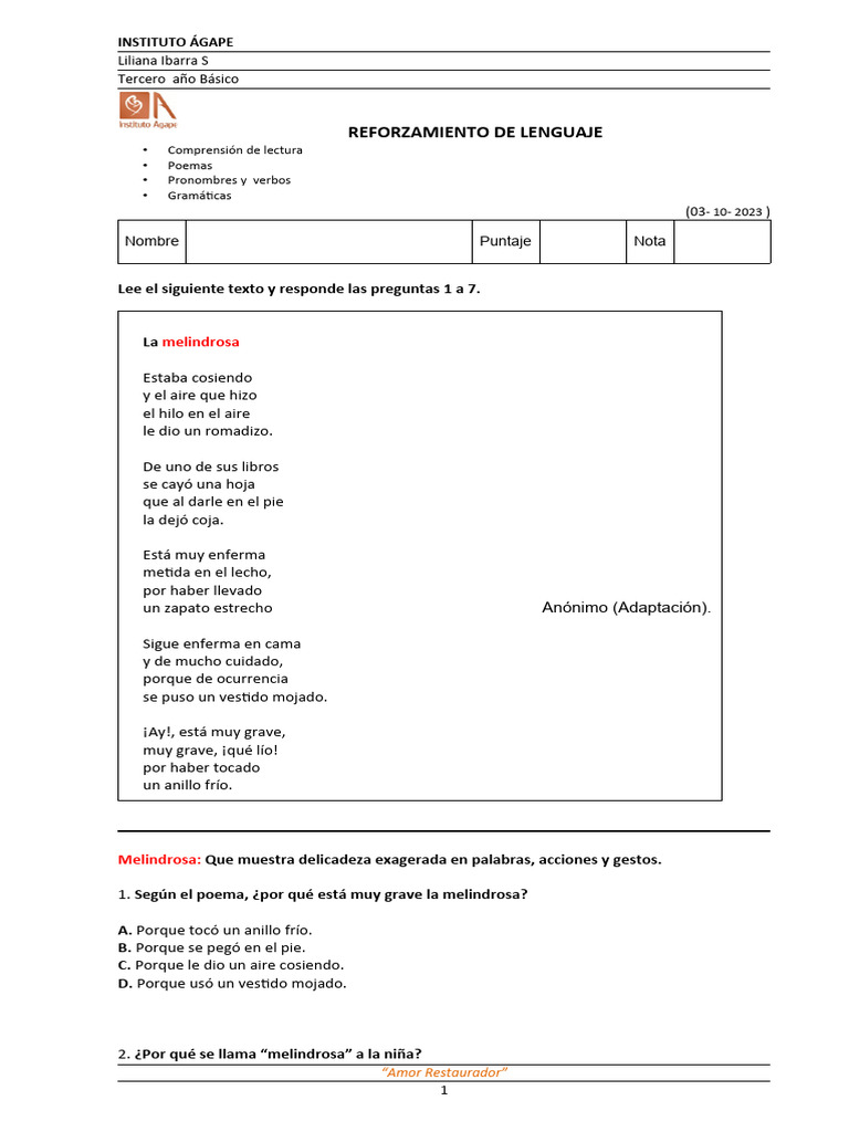 Examen Lenguaje 3B | PDF