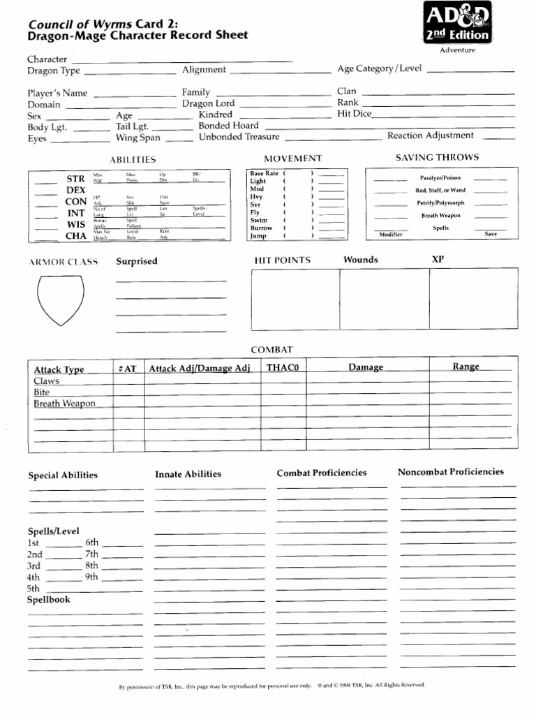 A&D 2E Council of Wyrms Mage Sheet | PDF