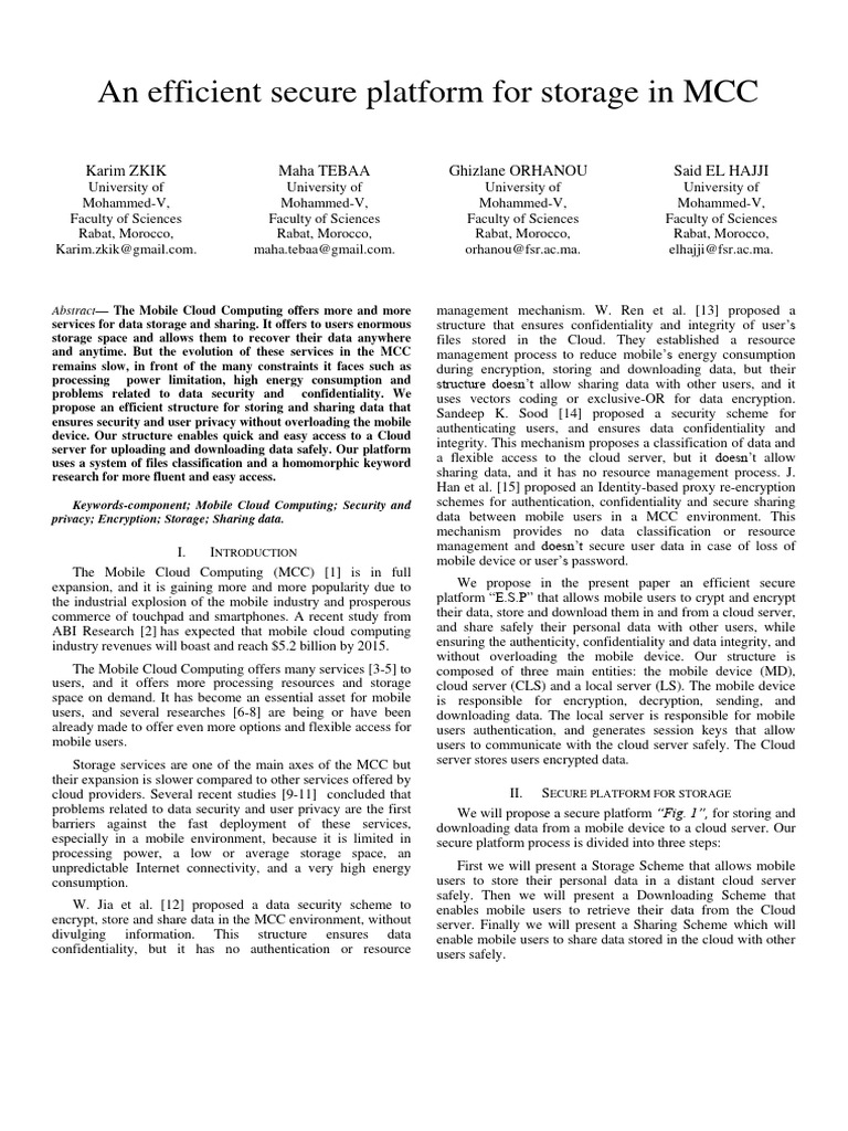 Secure Platform For Storage in MCC | PDF | Computers