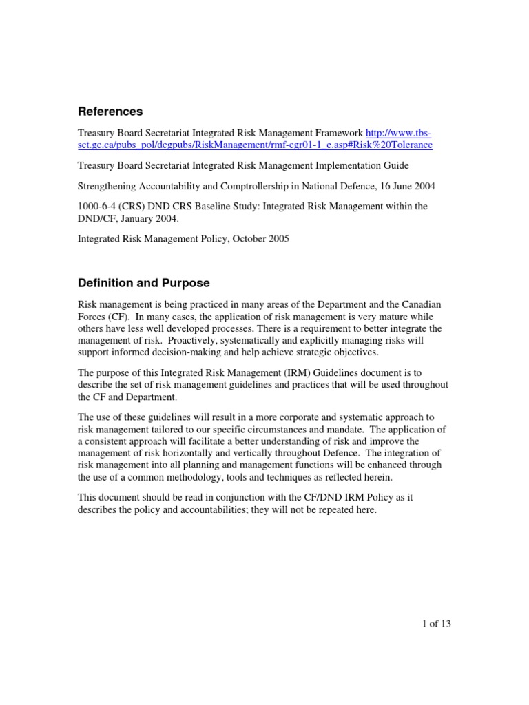 Integrated Risk Management Guidelines | PDF | Risk Management | Risk