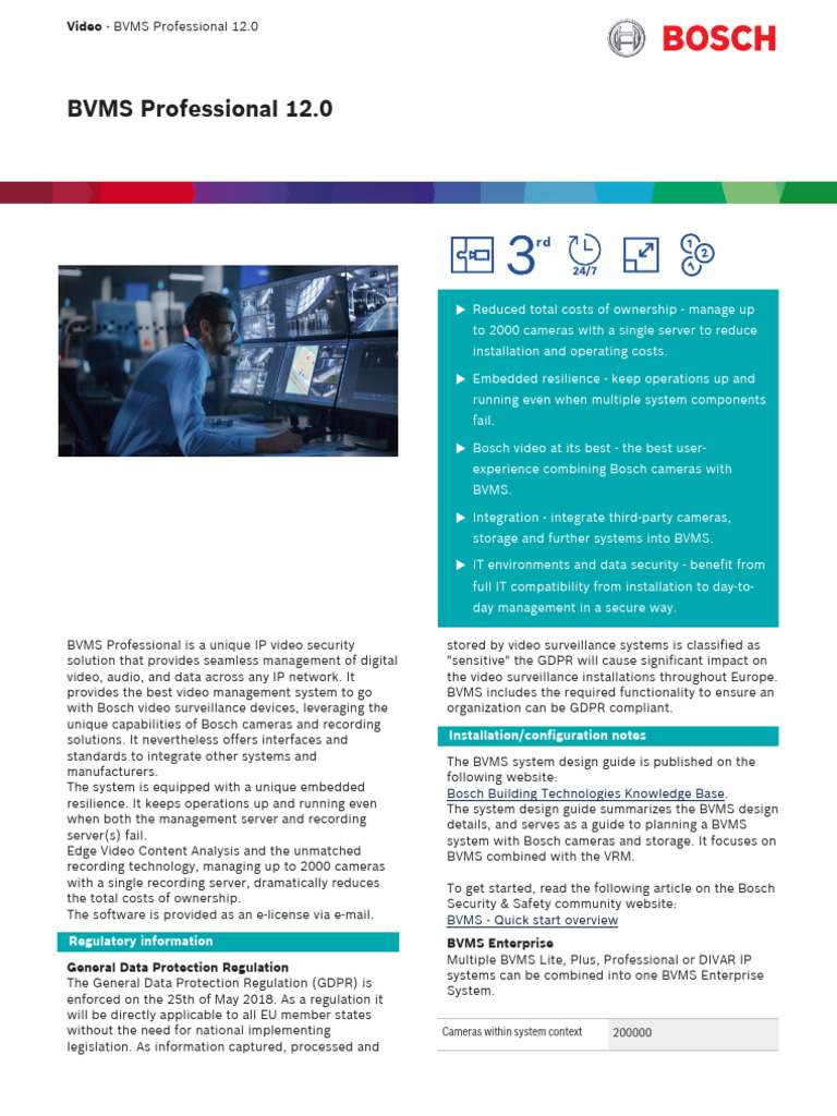 BVMS Professional 12 Data Sheet enUS 102085036555 | PDF
