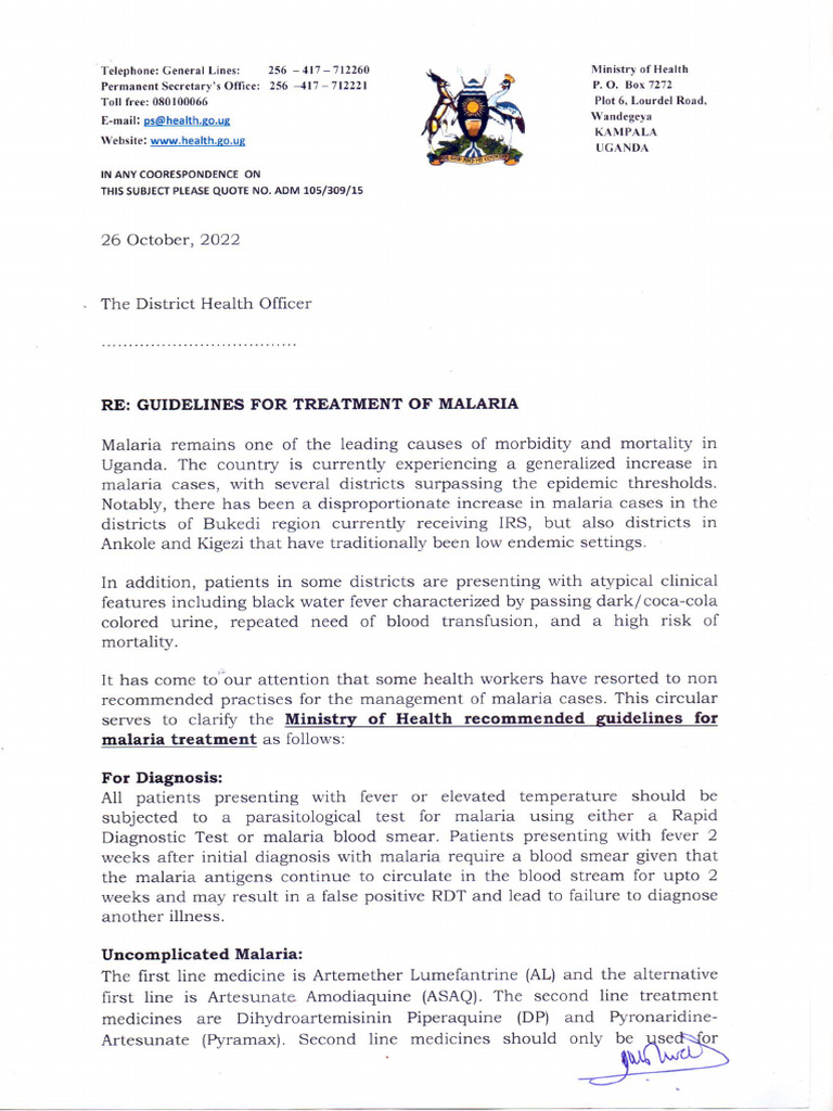Circular On Updated Guidelines For Treatment of Malaria | PDF Circular On Updated Guidelines For Treatment of Malaria | PDF