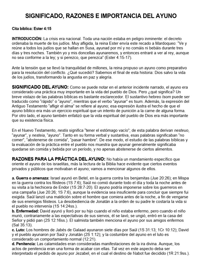 Importancia del Ayuno Espiritual | PDF | Esther | Rápido