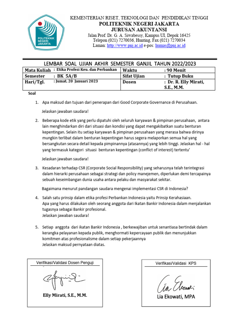 UAS Etika Profesi Perbankan 2023 Verifikasi | PDF