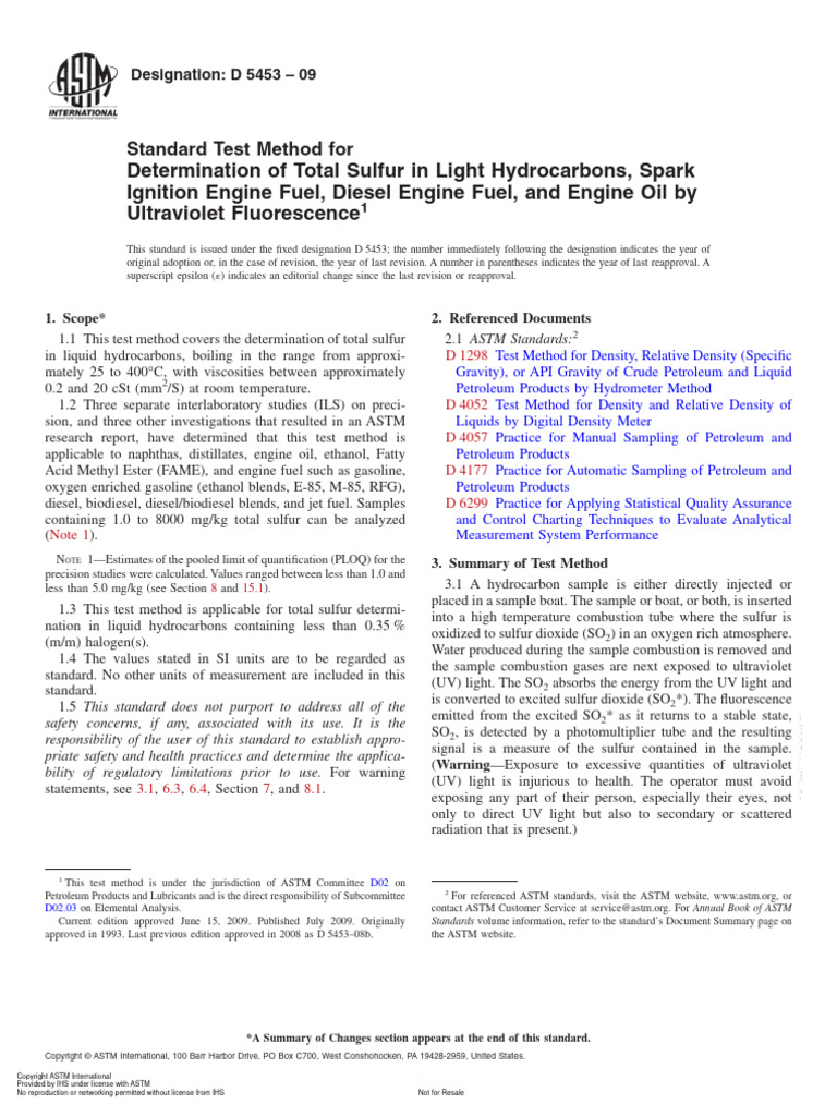 Astm D-5453-09 | PDF | Diesel Fuel | Sulfur Dioxide
