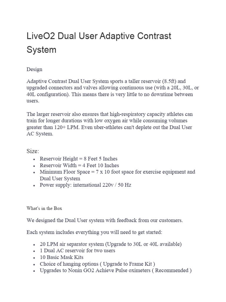 LiveO2 Dual User Adaptive Contrast System | PDF