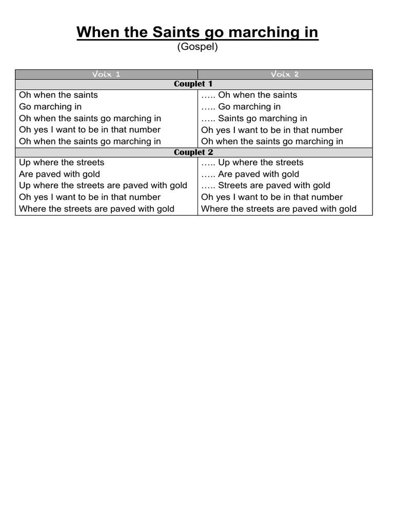 Lyrics to "When the Saints" | PDF
