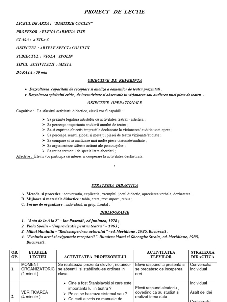 PROIECT ARTE - Viola Spolin | PDF