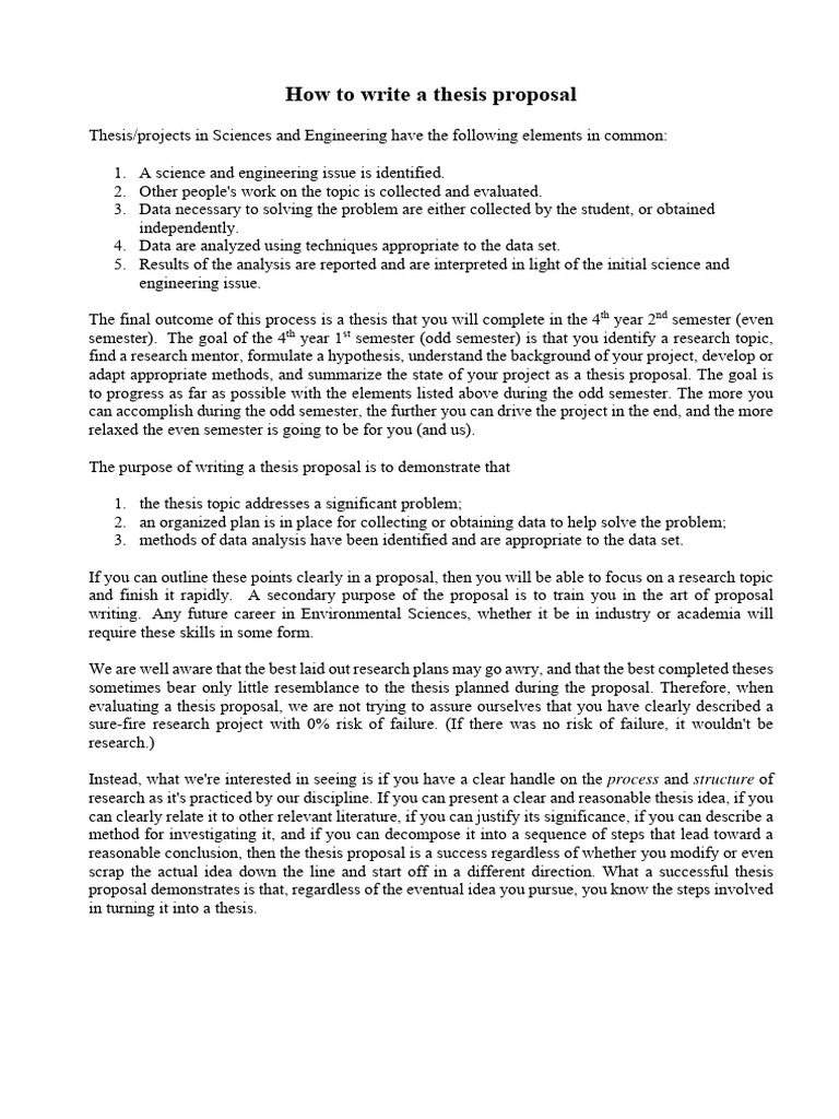 How To Write A Thesis Proposal For Undergraduate Level | PDF