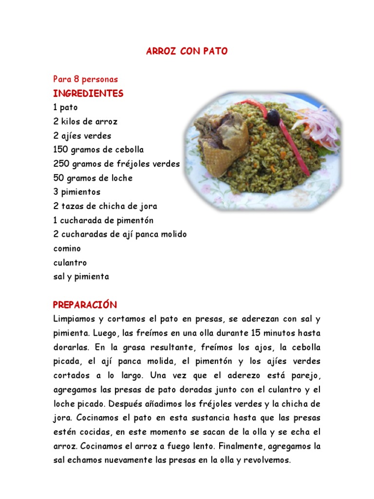 Receta de Arroz con Pato Peruano | PDF | Cilantro | Pimenton